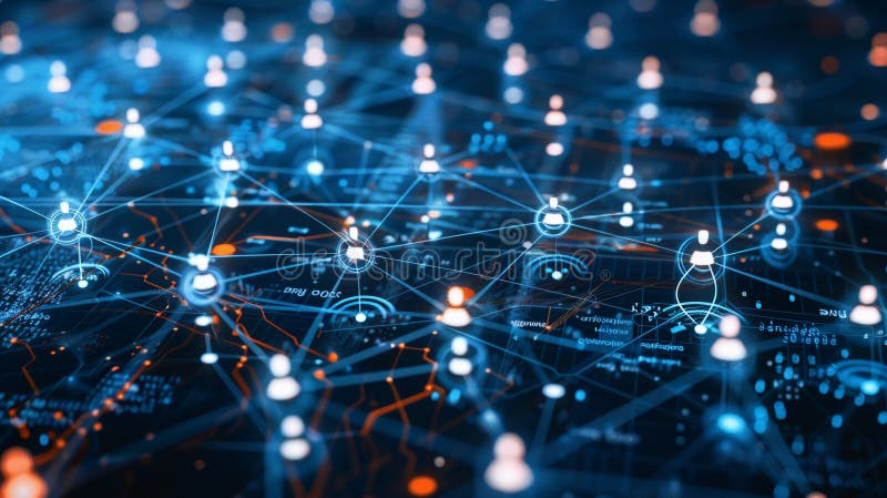 Network Connection on Blue Background. Global World Network and ...