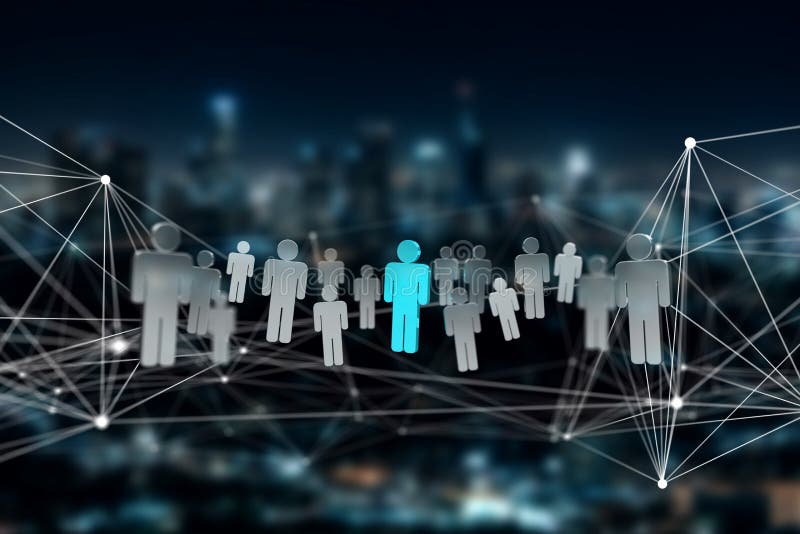 Network Connection with a Blue People in the Middle - 3D Rendering ...