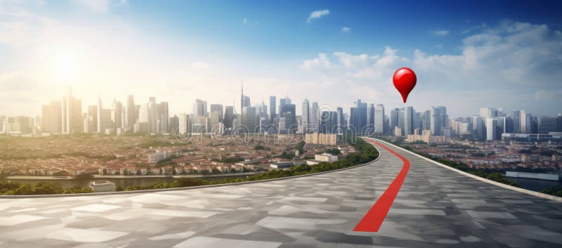 Network Connection Concept. Aerial View on City with Location Pin Stock ...