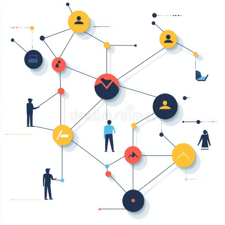 Network Connection Diagram with People and Technology Icons Stock Illustration - Illustration of ...
