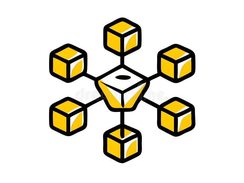 Network Connection Icon with Cubes in Yellow and Black Stock Image ...