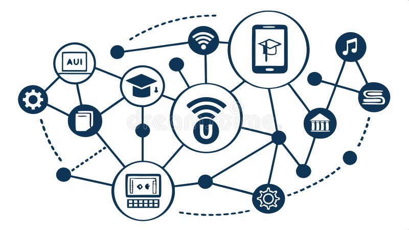 Network Connection with Icons, Representing Technology and Digital Link ...