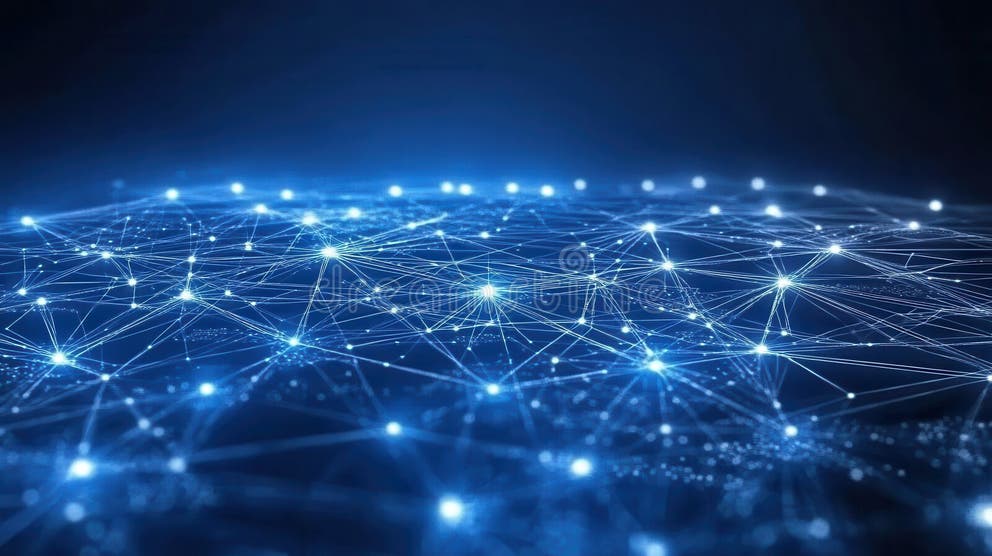 Network Connection Interconnected Nodes Lines in a Futuristic Blue ...