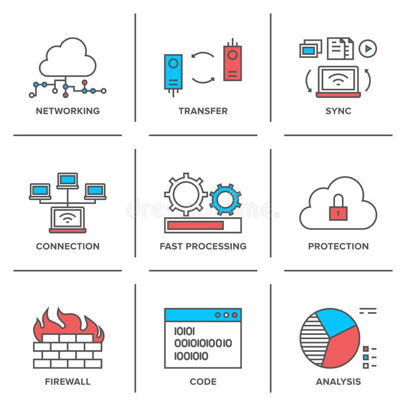 Network and Connection Line Icons Set Stock Illustration - Illustration ...