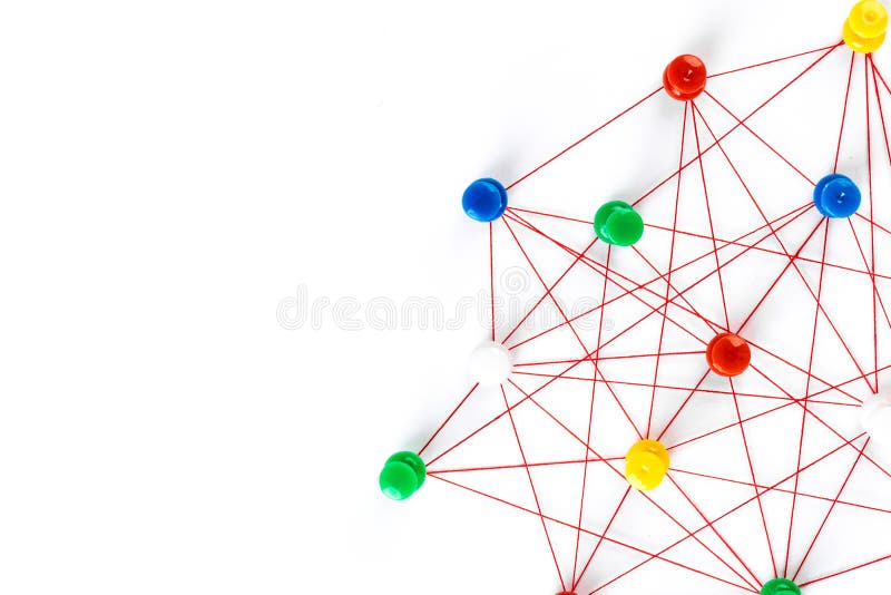 Network with Colorful Pins and String, Linked Together with String on a ...