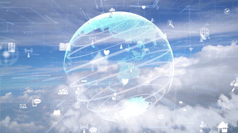 Network of Connection Modernization Over Clouds in the Sky Stock ...