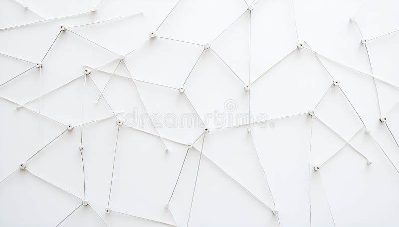 Network Connection. Nails Connected with Threads on a White Table ...