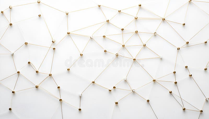 Network Connection. Nails Connected with Threads on a White Table ...
