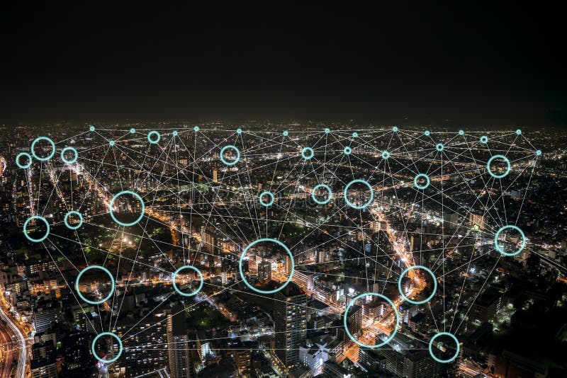 Network Connection with Neon Light Circle and Empty Inside for Any ...