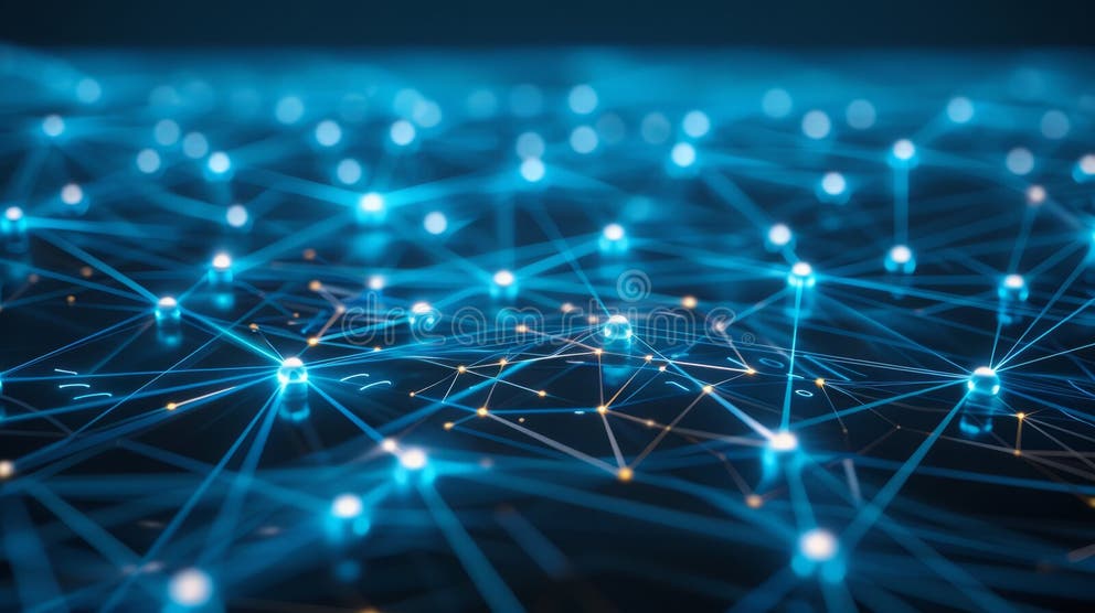 Network Connection Nodes Linked by Glowing Lines, Digital Communication ...