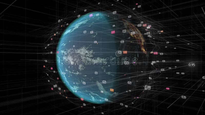 Network Connection Structure, World Map with Digits. Global ...