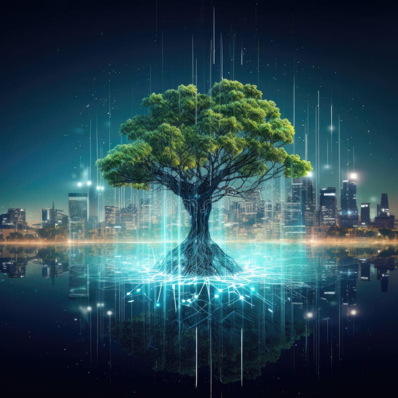 Tree Digital Technology Big Data Background. Online Network Cloud ...
