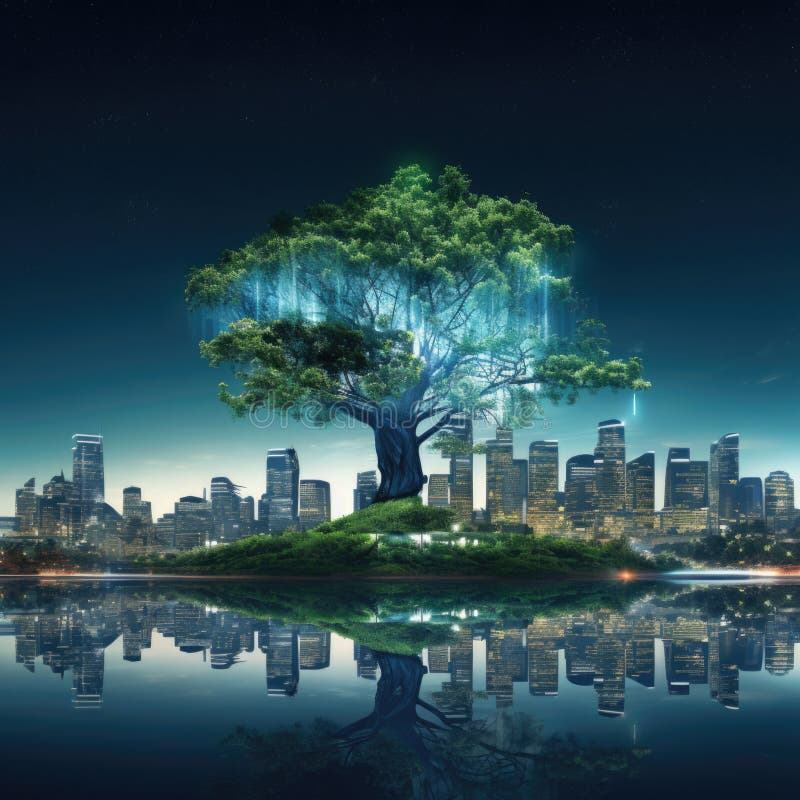 Tree Digital Technology Big Data Background. Online Network Cloud ...