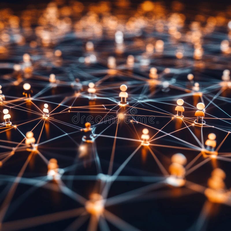 Network Connections Abstract Human Figures Glowing Nodes Dark Surface ...