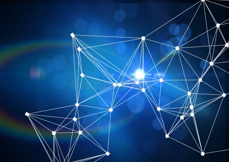 Network of Connections Against Spots of Light on Blue Background Stock ...