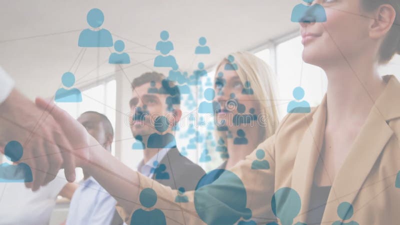 Network of Connections Animation Over Diverse Business People in Office ...