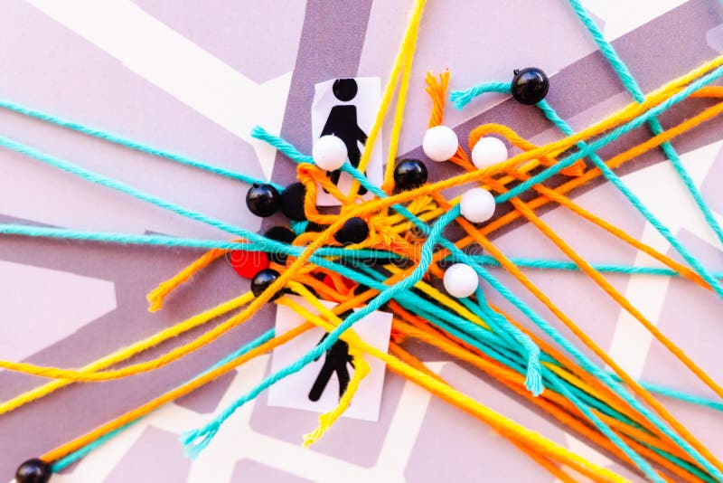 Network Connections on a City Map Made with Pins and Threads Stock ...