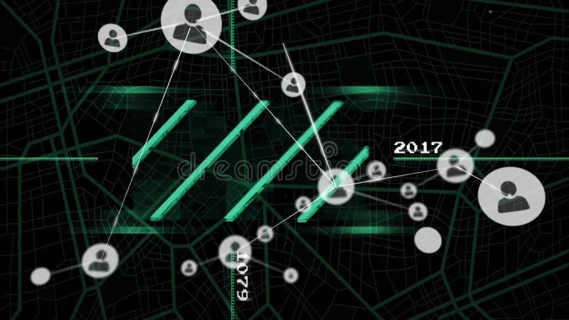 Network of Connections and Data Points Animation Over City Map ...