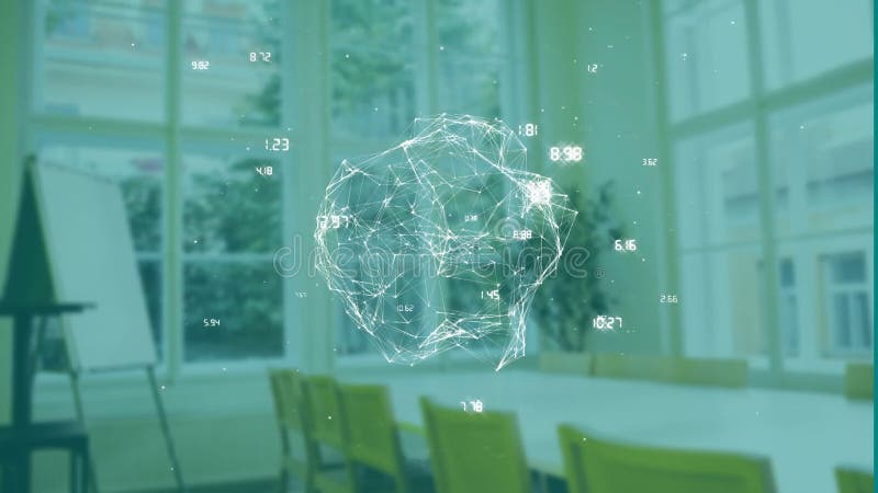 Network Connections and Data Points Animation Over Empty Conference ...