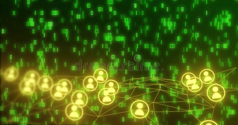 Network Of Connections And Data Processing Animation Over Binary Code