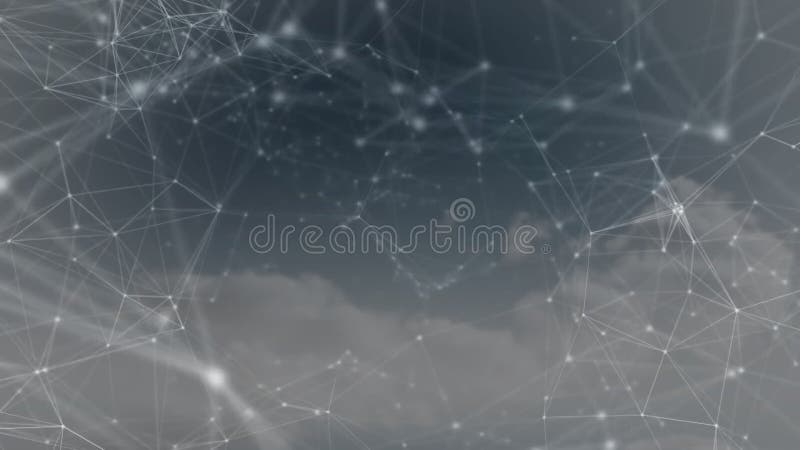 Network of Connections and Data Processing Animation Over Cloudy Sky ...