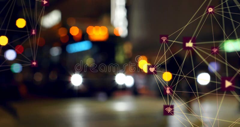Network of Connections and Data Processing Image Over Blurred City ...
