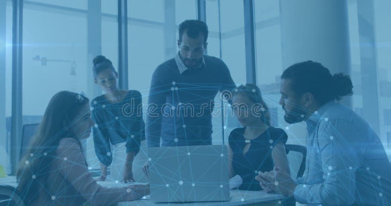 Network of Connections and Data Processing Image Over Business Meeting ...