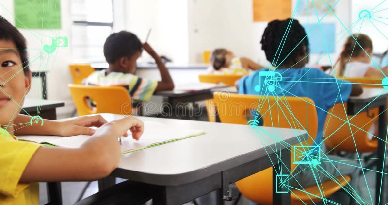 Network of Connections and Data Processing Image Over Students in ...