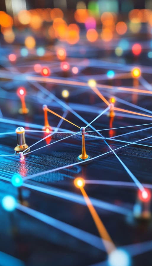 Network Connections, Data Transfer, Technology Background. Pins and ...