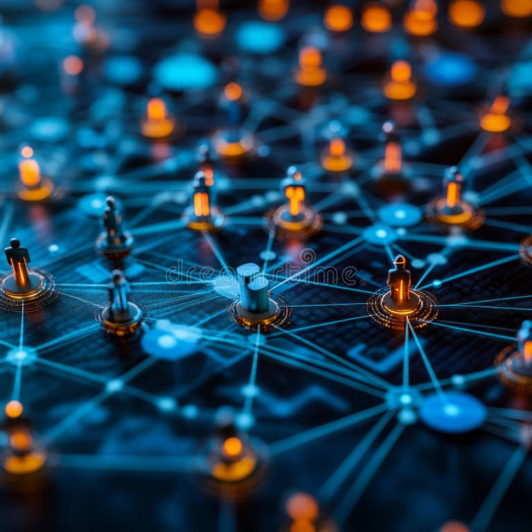 Network Connections with Glowing Nodes Showcasing Digital Communication ...