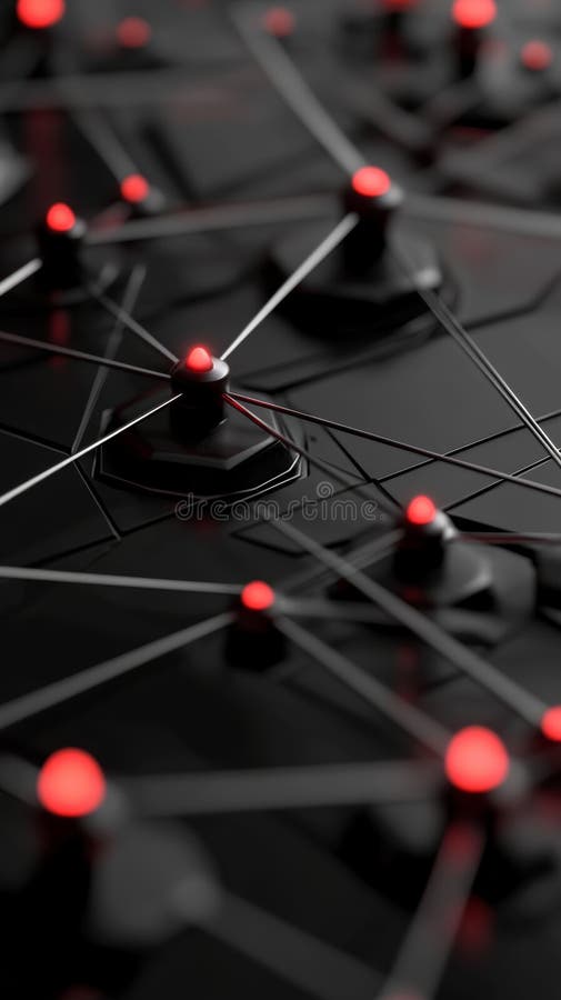 Network Connections with Glowing Red Nodes and Black Background ...