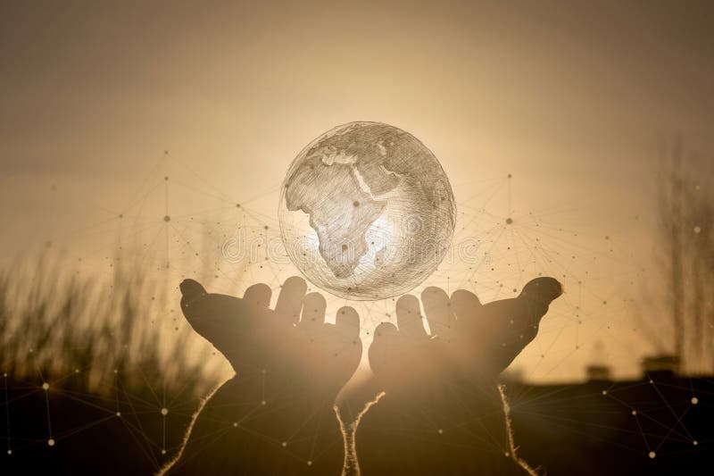 In a Network of Connections, Hands Support the Globe Stock Photo ...