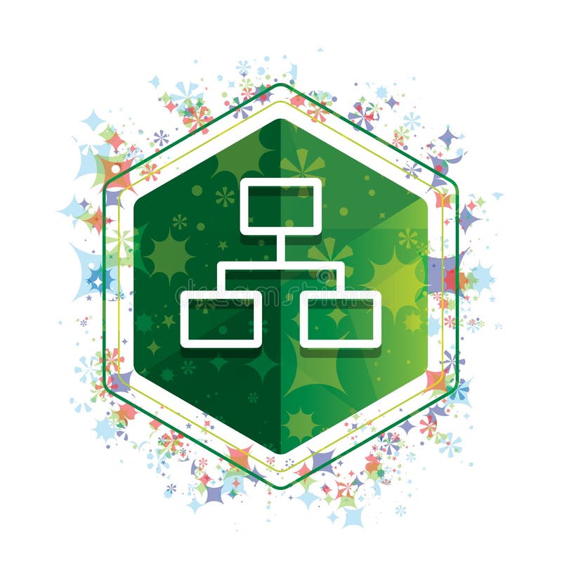 Network Connections Icon Floral Plants Pattern Green Hexagon Button ...