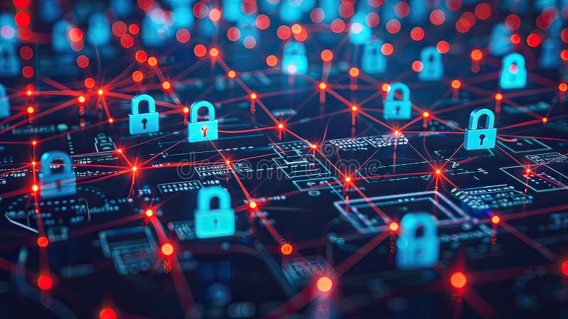 Digital Network Security with Lock Icons and Data Connections at Night ...