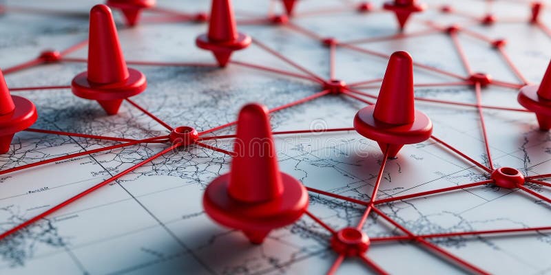 Network Connections Marked by Red Pins on a Detailed Map Showing a ...
