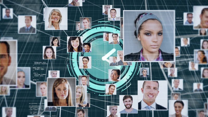 Network Connections of Multiple Photos with Clock Moving in Background ...