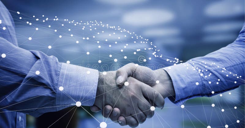 Network of Connections Over Mid Section of Two Businessmen Shaking ...
