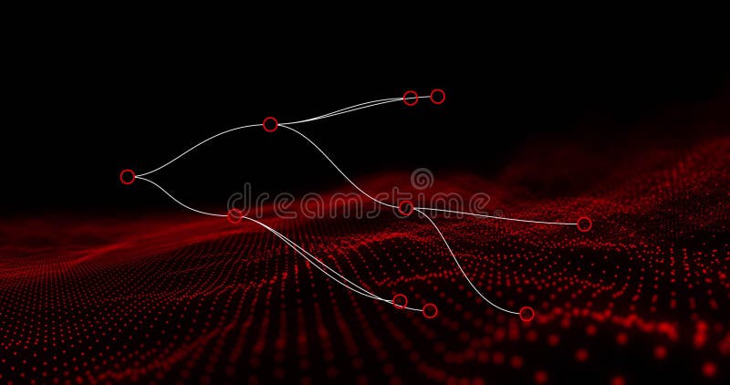 Network of Connections Over Red Digital Wave Floating Against Black ...