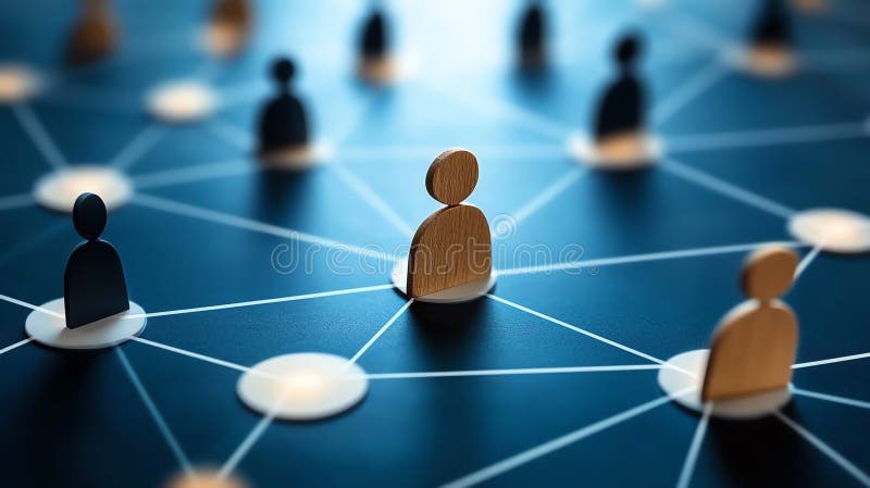 Network Connections Represented by Wooden Figures on a Dark Background ...