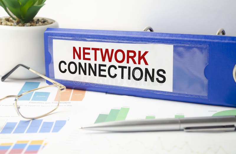 Network Connections - Text Concept on Blue File Folder and Charts Stock ...