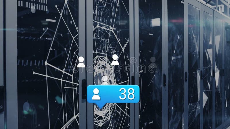 Network Connections and User Count Animation Over Server Room ...