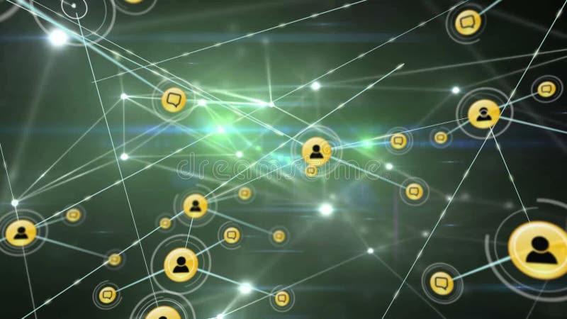 Network of Connections and User Icons Animation Over Green Abstract ...