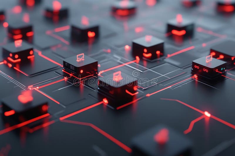 Network Connectivity and Data Flow with Red LED Lights a Futuristic ...