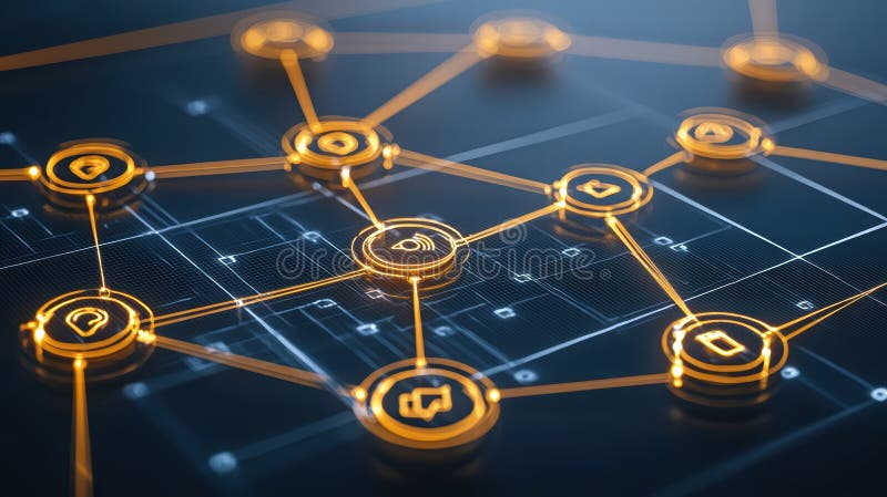 Network Connectivity Visuals with Glowing Icons and Connections Stock ...