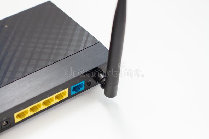 Network Connectors Wifi Black Router on a White Table Stock Photo ...