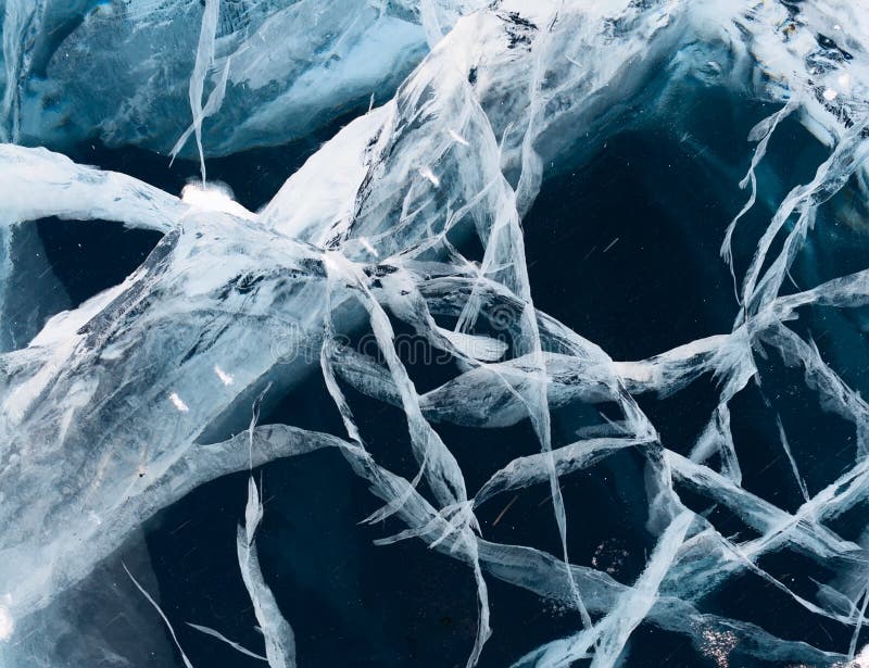 Blue Transparent Ice with Deep Cracks. Stock Image - Image of natural ...