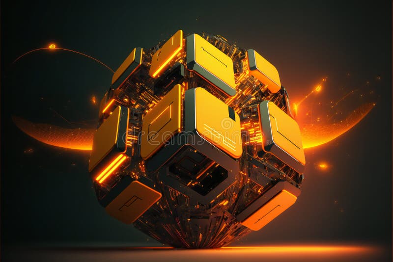 Network Cyber Security Concept, Orange Futuristic Background, Abstract ...