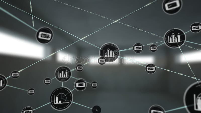 Network of Data Connections and Analytics Animation Over Blurred Office ...