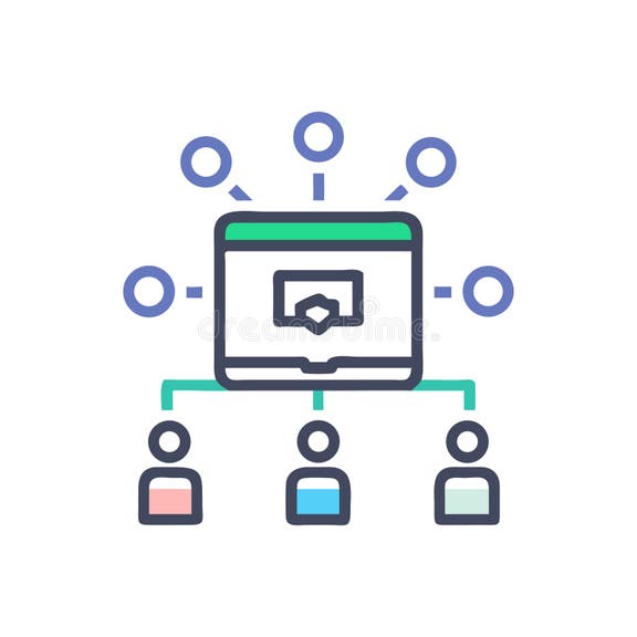 Network Data Flow through Computer To Users Vector Image Stock Image - Illustration of internet ...