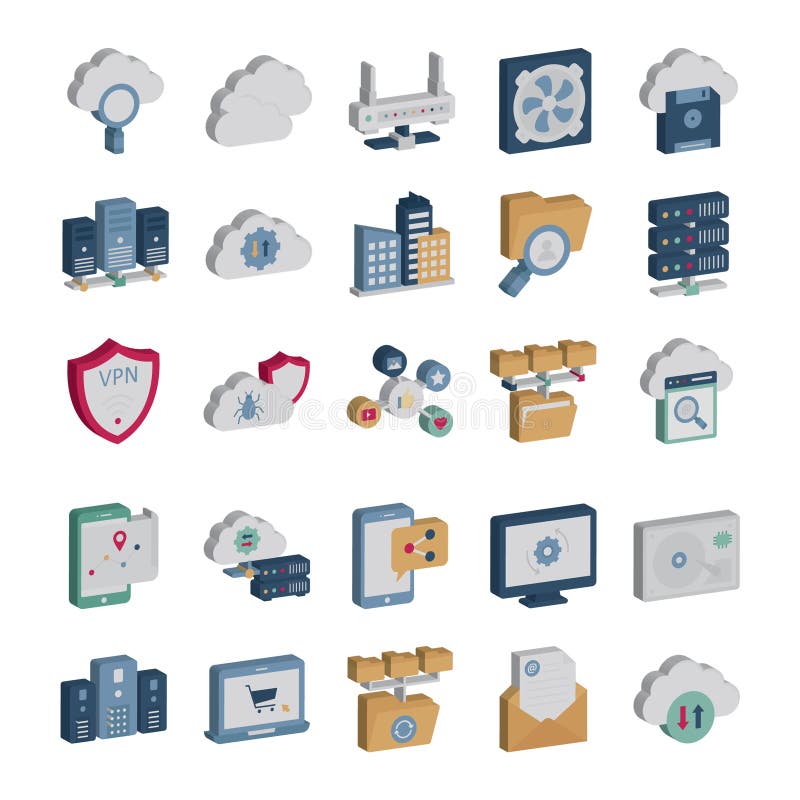 Network and Data Isometric Vector Icons Set Every Single Icon Can Be Easily Modify or Edited ...